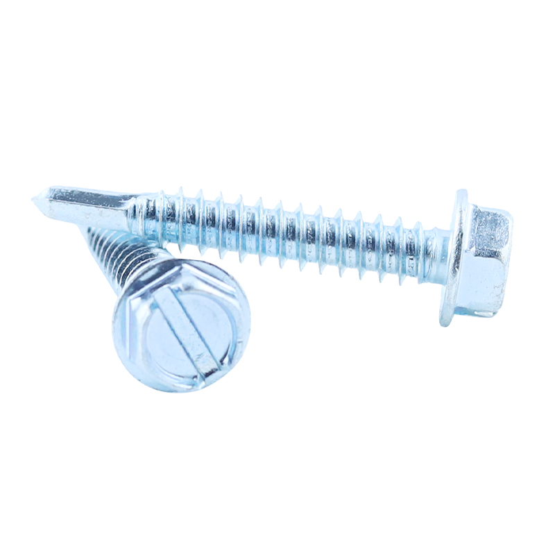 White Zinc Hex Head Screw with Slotted Drive